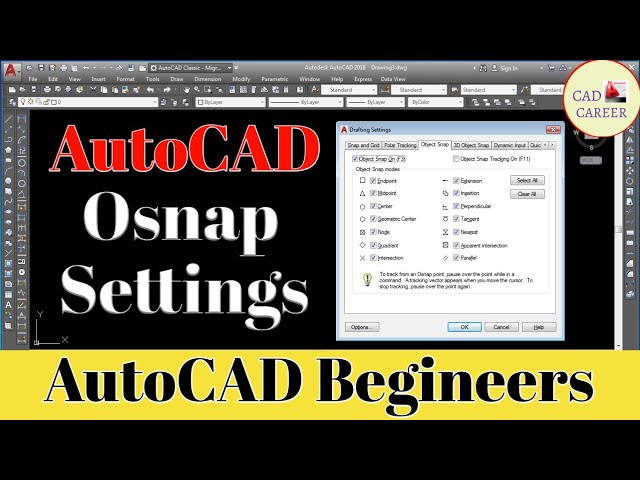 فیلم آموزشی: تنظیمات osnap در اتوکد || شی osnap || موقعیت جسم نشان دادن نقطه پایان وسط نقطه نقطه ...