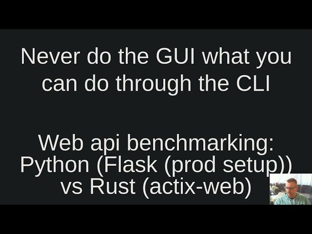فیلم آموزشی: بنچمارک Api وب: Python (Flask (راه اندازی محصول)) در مقابل Rust (actix-web) با ...