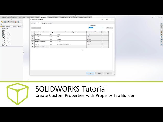 فیلم آموزشی: آموزش SOLIDWORKS - ایجاد ویژگی های سفارشی با Property Tab Builder با زیرنویس فارسی ...