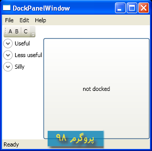 کد DockPanel با Menu و ToolBarTray و StatusBar و StackPanel با wpf و سی ...